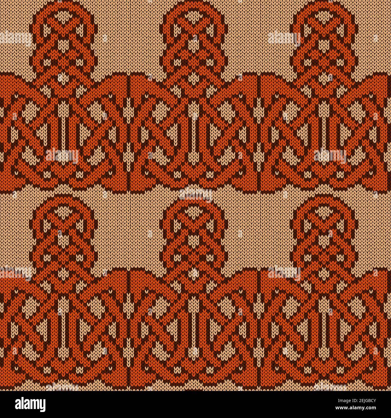 Ornate knitting seamless vector pattern in beige, orange and brown ...