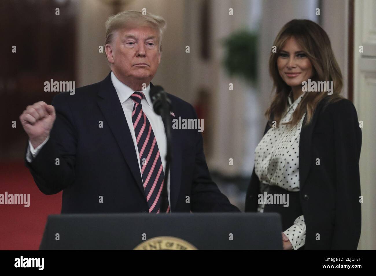 President Donald Trump joined by first lady Melania Trump, speaks ...