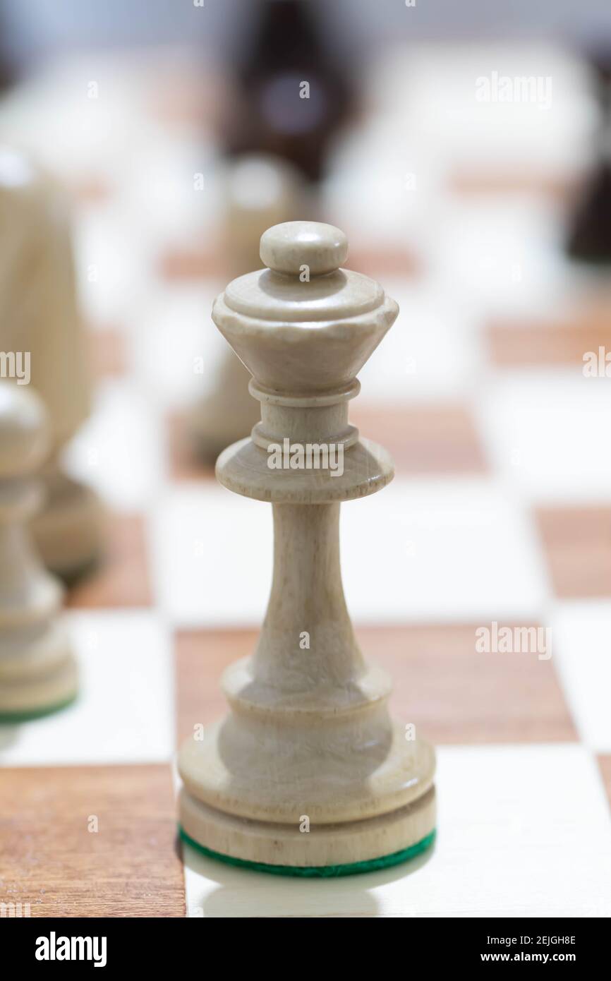 Playing wooden chess on a chessboard. Tactics and strategy. Black and white shapes Stock Photo ...