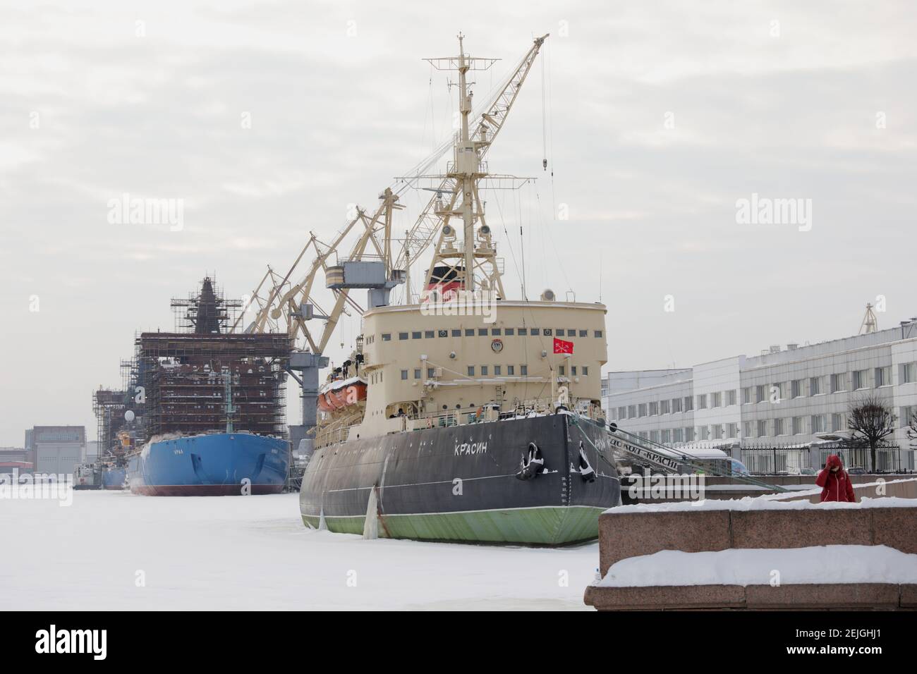 Museum ship icebreaker Krassin in St. Petersburg, Russia in a winter ...