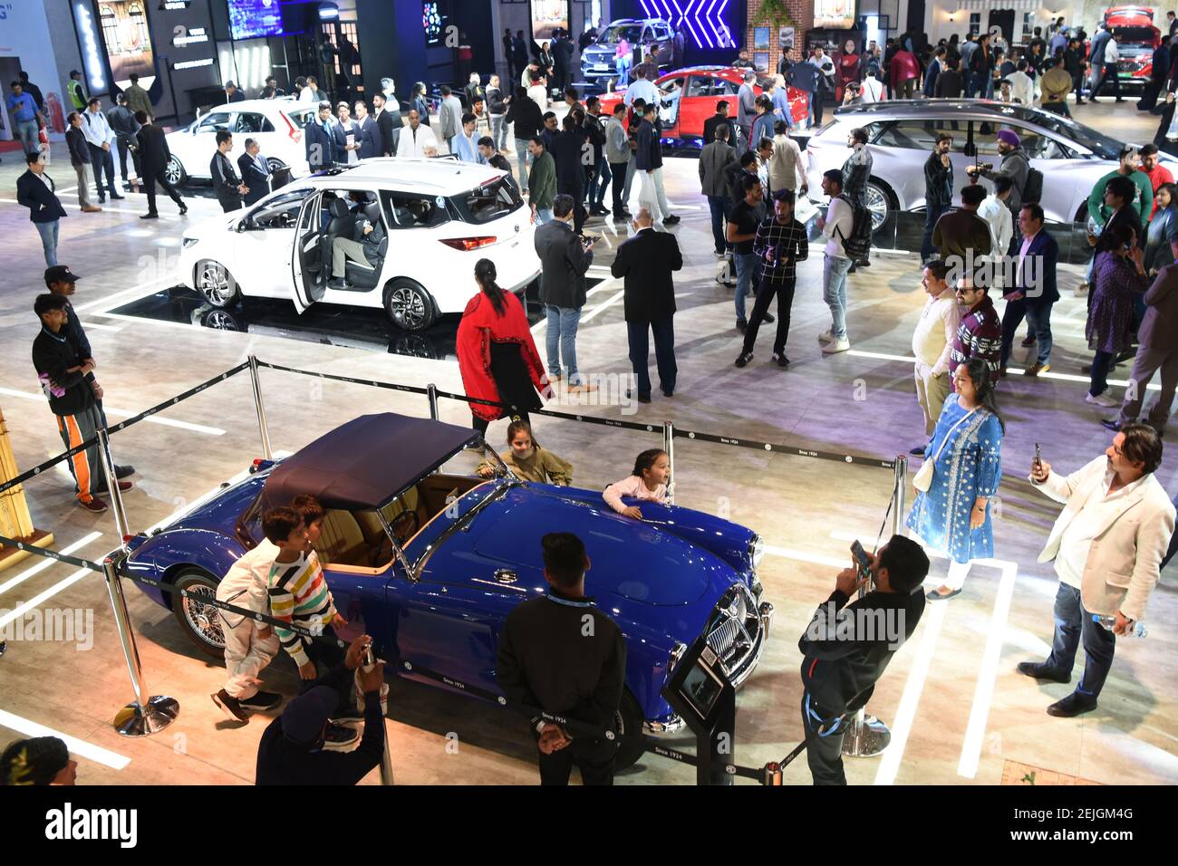 Visitors at the India Auto Expo 2020 in Greater Noida. (Photo by Ganesh ...