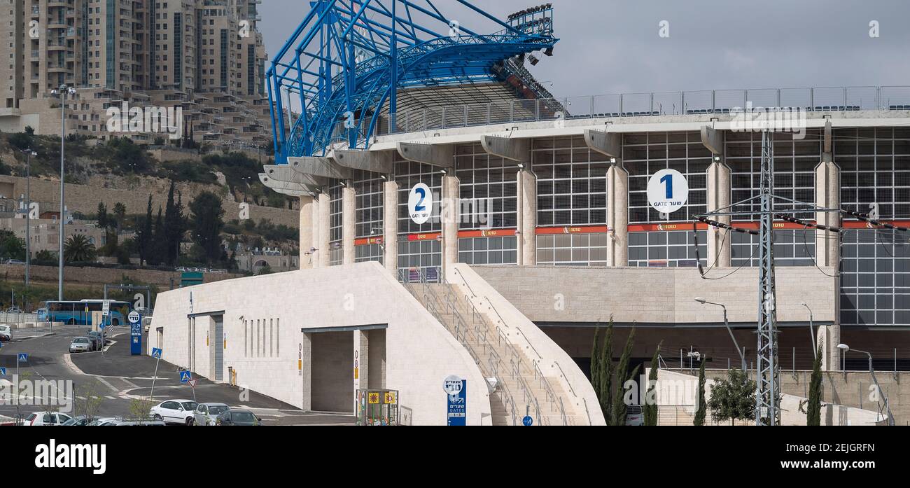 Exterior view of football stadium, Teddy Stadium, Jerusalem, Israel ...