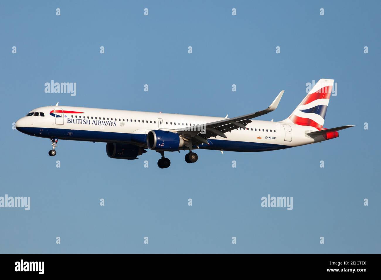 A British Airways Airbus 321 NEO lands at London Heathrow airport ...