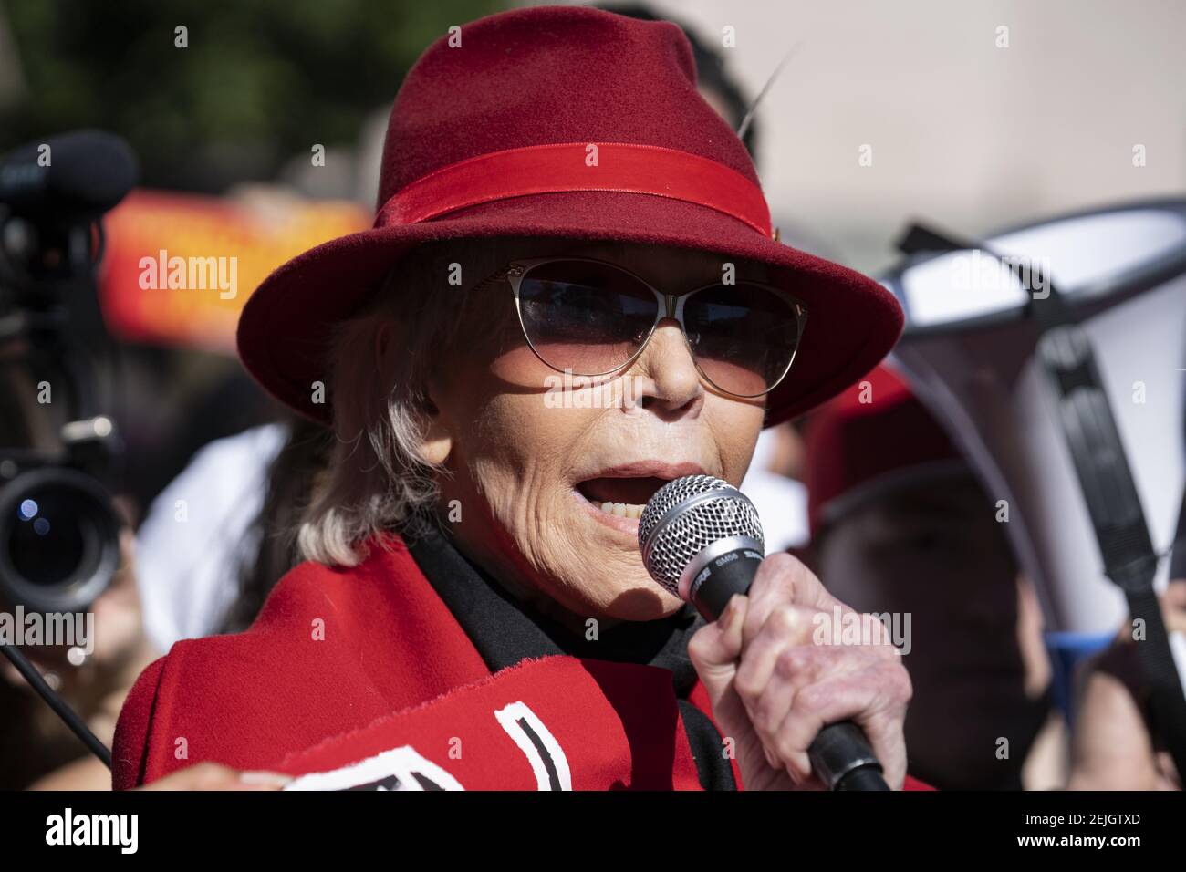 Actress and activist Jane Fonda speaks during a Fire Drill Friday's ...