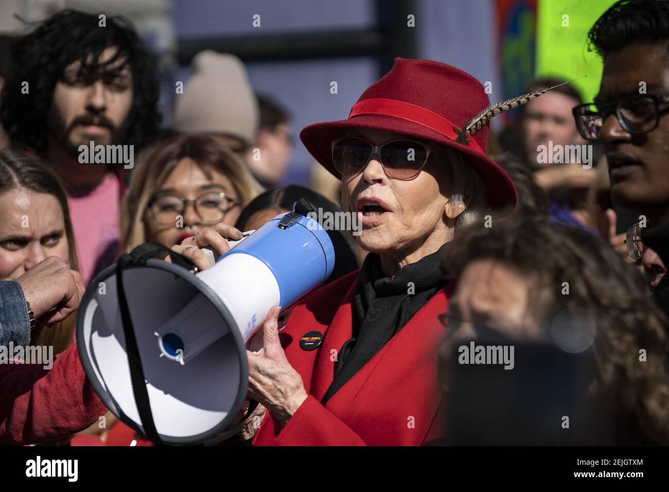 Actress and activist Jane Fonda speaks during a Fire Drill Friday's ...
