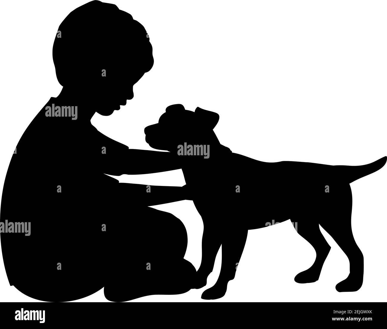Silhouette little boy hugs dog puppy Stock Vector Image & Art - Alamy