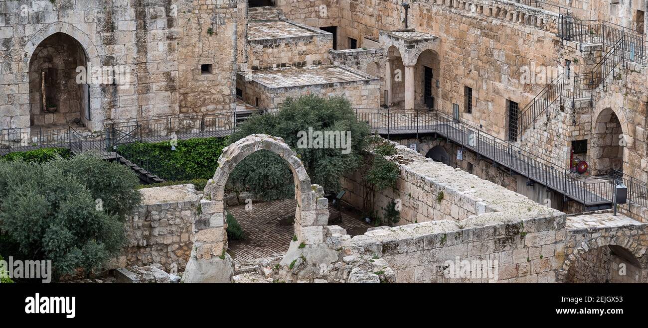 Elevated view of a museum, David Museum, Old City, Jerusalem, Israel ...
