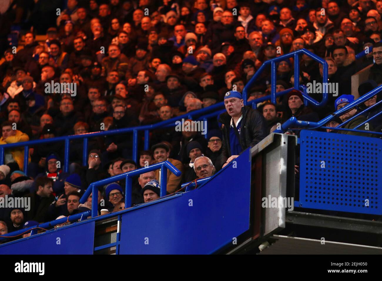 Chelsea fans chant slogans during the Premier League match between ...
