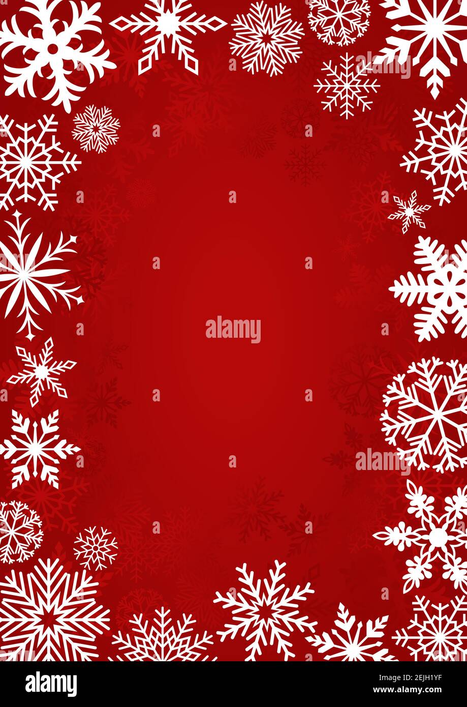 White frosty snowflake frame on red background. Fine designed white ...