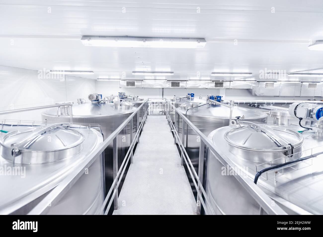 Equipment dairy plant, milk factory industry. Stainless steel storage ...