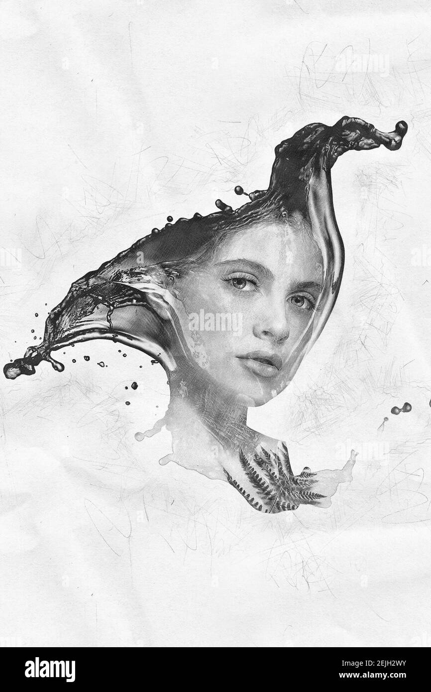 Woman face reflection in water Black and White Stock Photos & Images ...