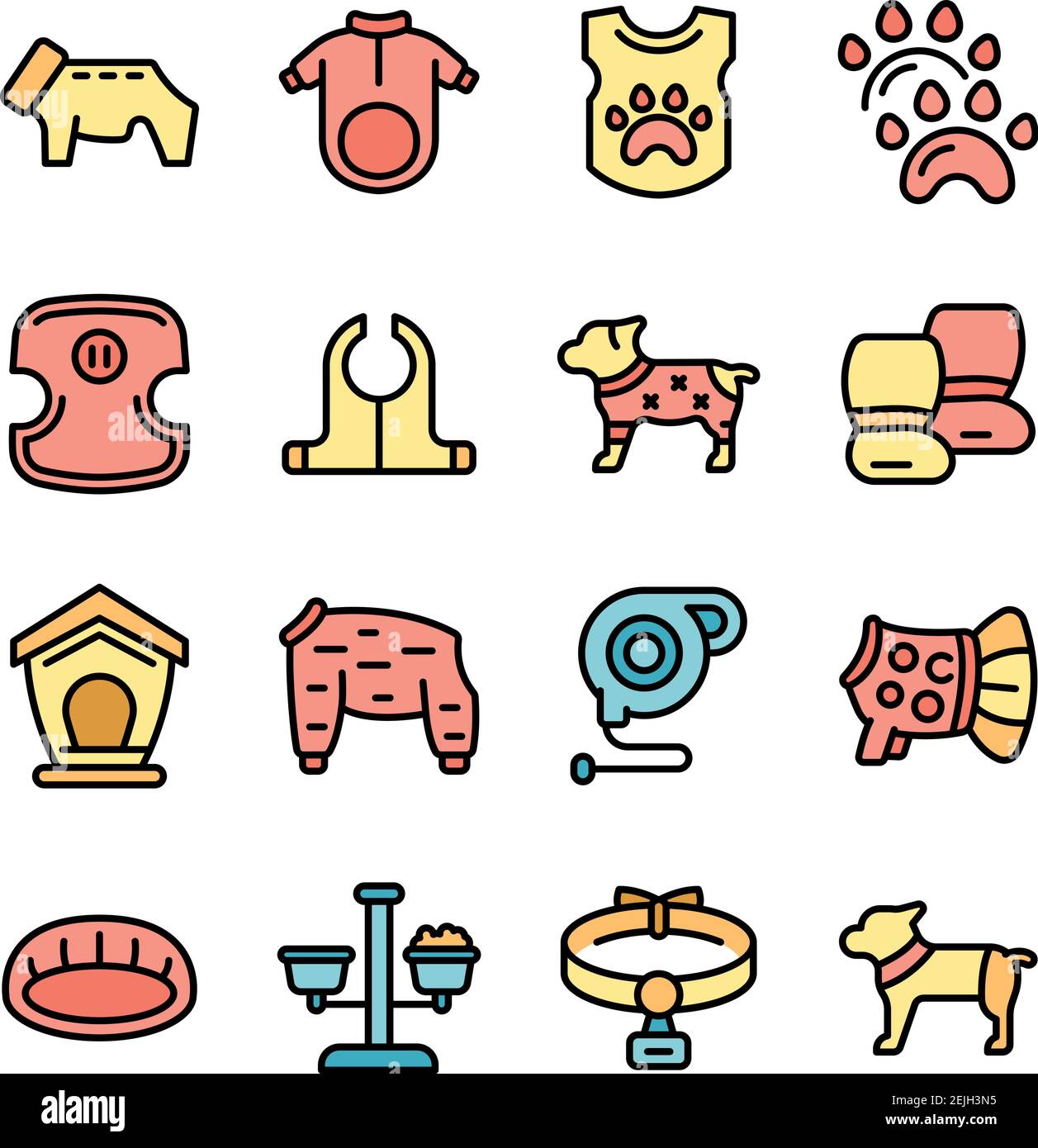 Dog clothes icons set. Outline set of dog clothes vector icons thin ...