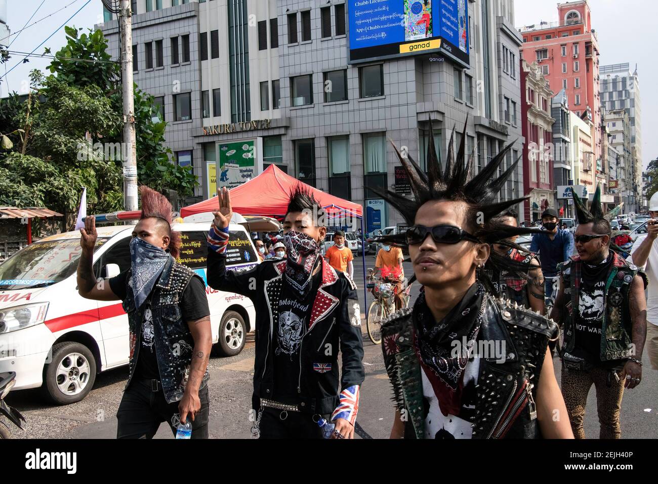 Myanmar Punk Boys march on the street during the demonstration. A ...