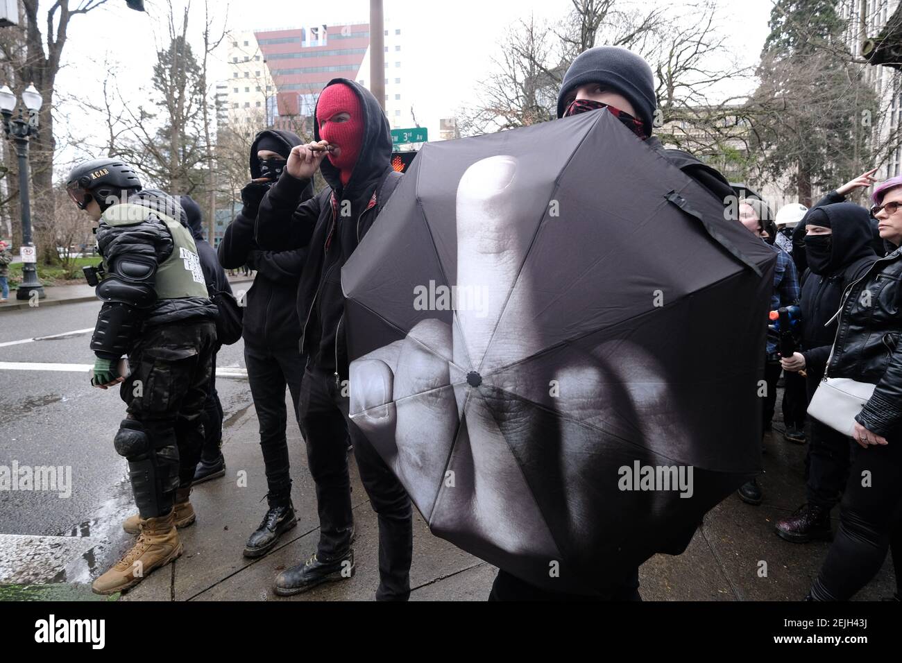 Antifascist groups protest in Lownsdale Square in Portland, Ore., on ...