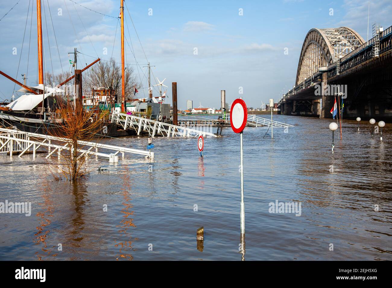 A view of the ships with an inaccessible entrance at the flood zone ...