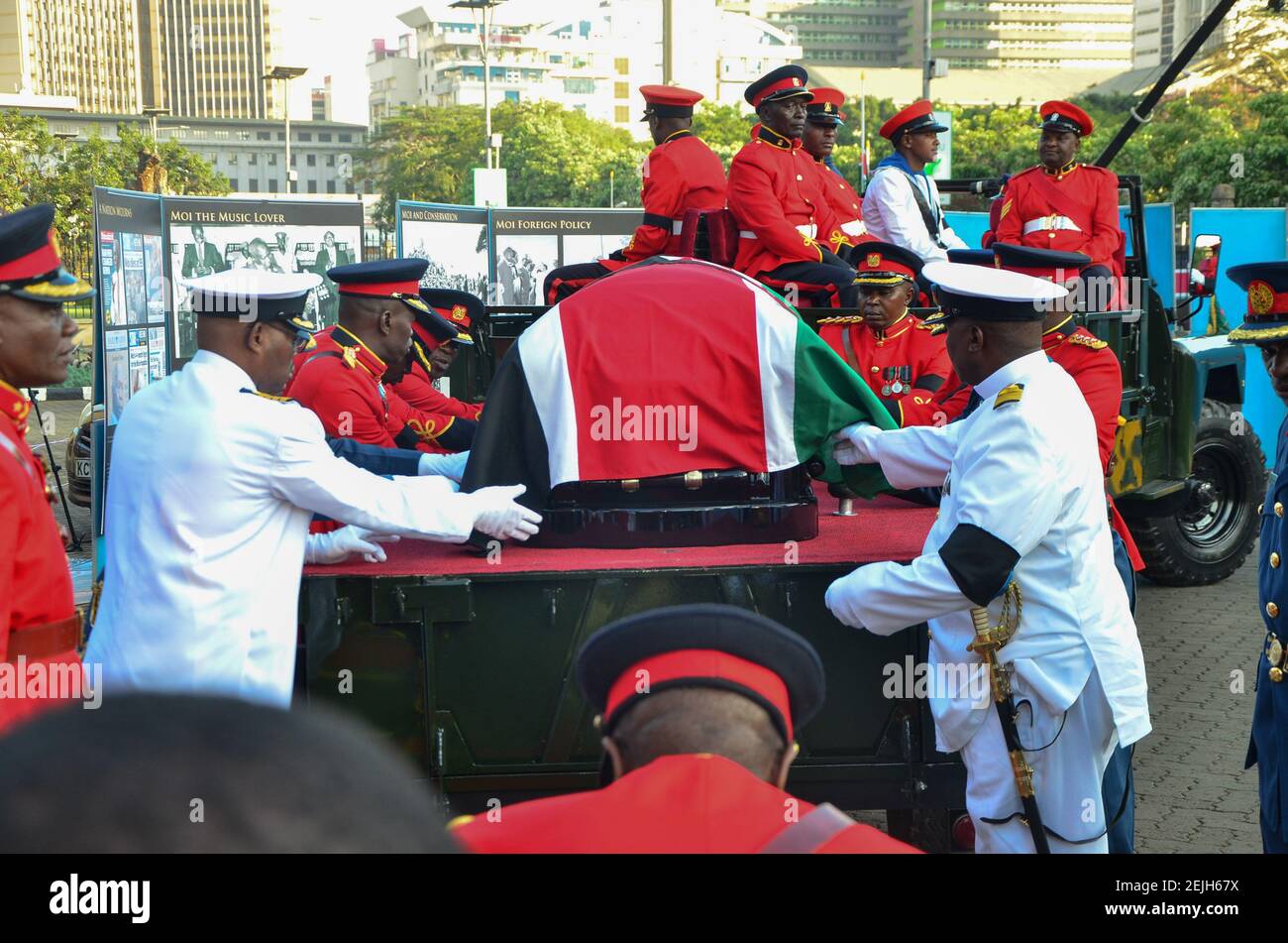 Military officers off-load the casket with the body of the late Daniel ...