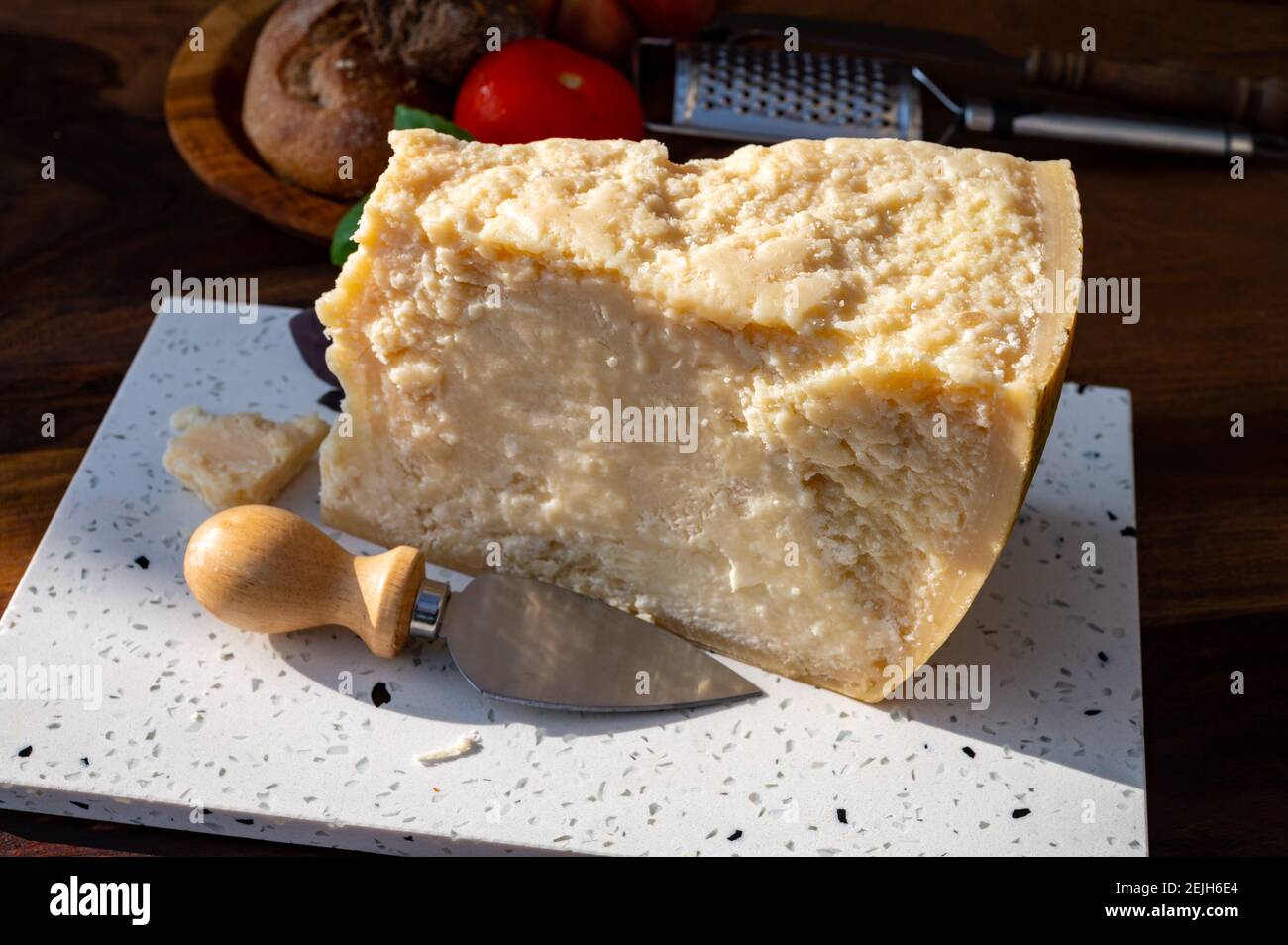 Cheese collection, hard yellow Italian cheese parmesan or parmigiano ...