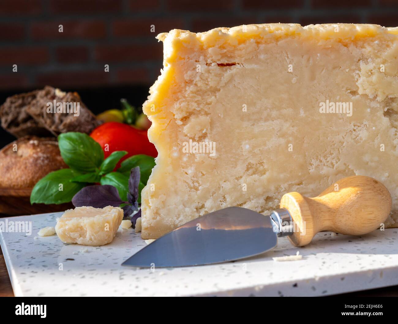 Cheese collection, hard yellow Italian cheese parmesan or parmigiano ...