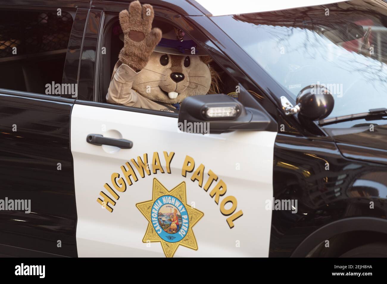 California Highway Patrol mascot Chipper is seen during the Chinese New ...