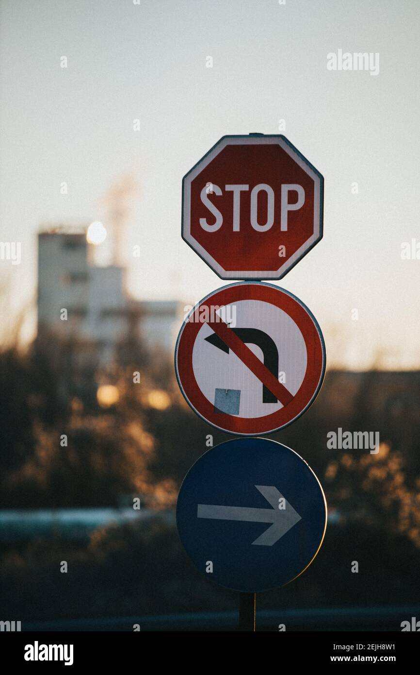 Closeup of left turn prohibited road sign Stock Photo - Alamy