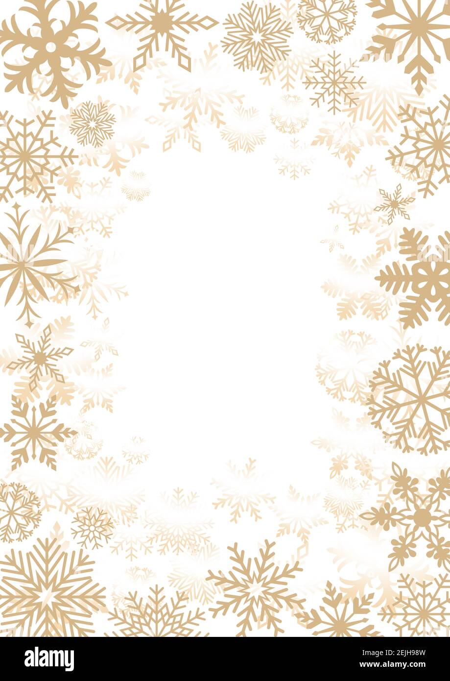 Gold frosty snowflake frame on white background. Fine designed gold ...