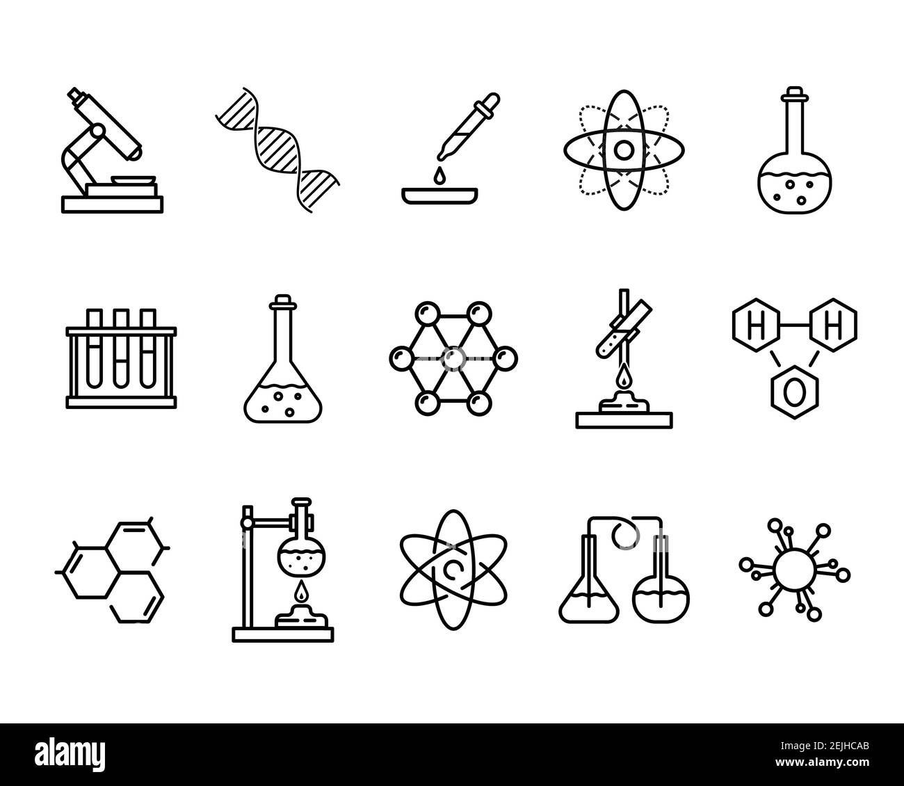 Set of chemistry flat icons. Pictogram for web. Line stroke. Sience ...