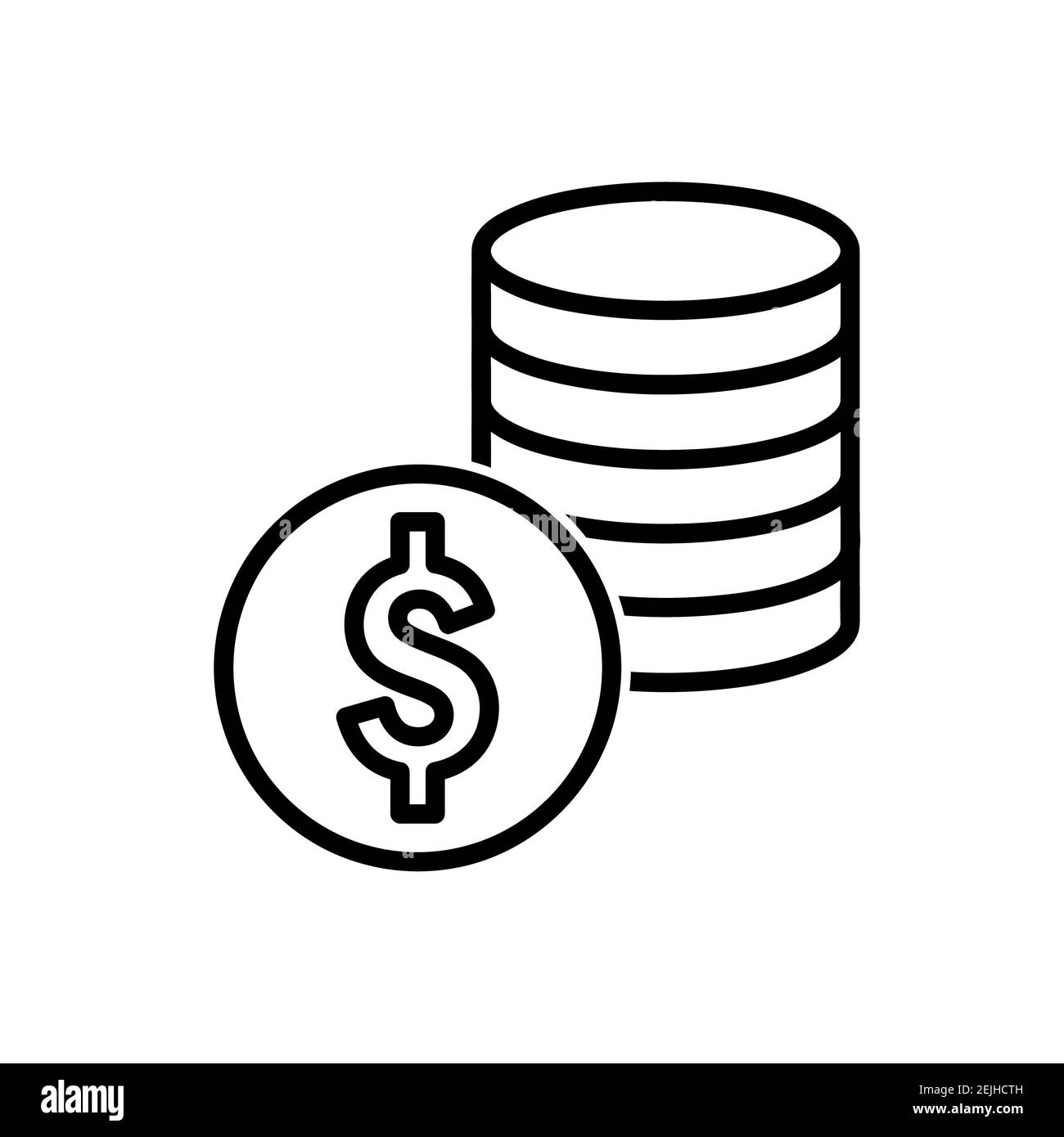 Stack of coins with dollar sign flat icon. Pictogram for web. Line ...