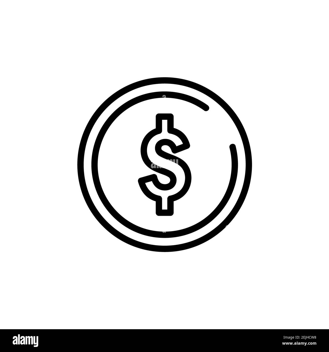 Coin with dollar sign flat icon. Pictogram for web. Line stroke ...