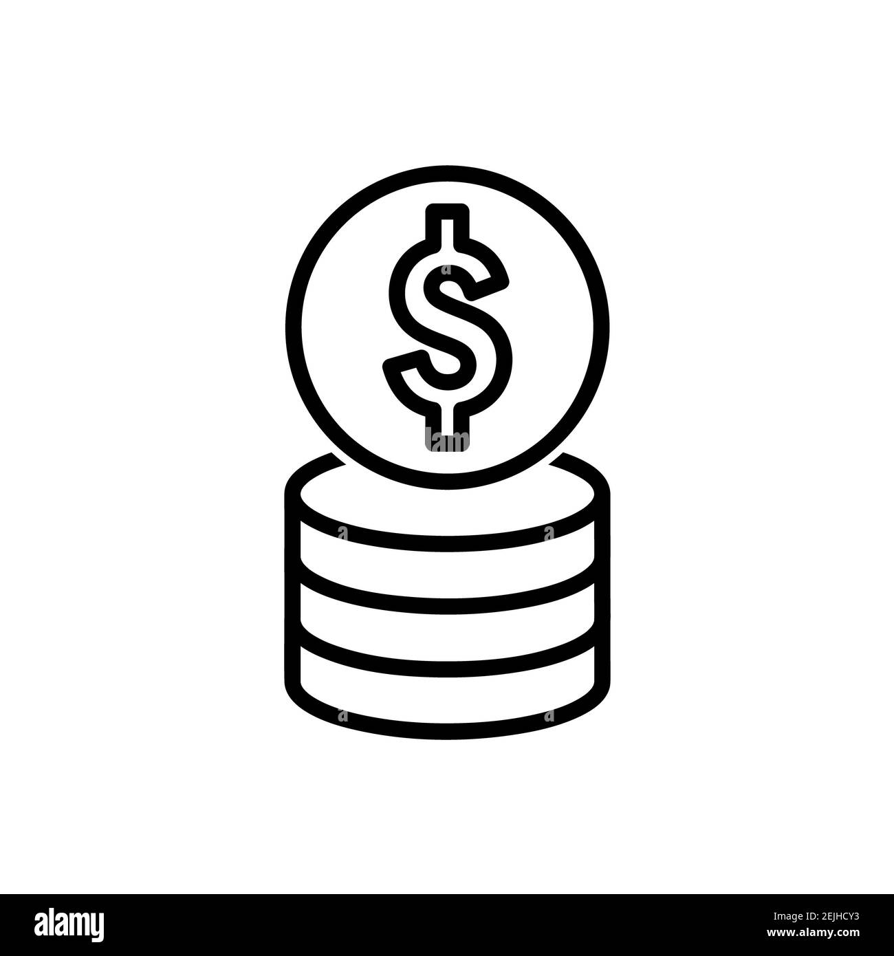 Stack of coins with dollar sign flat icon. Pictogram for web. Line ...