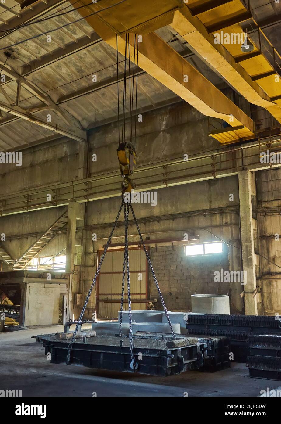 Manufacturing concrete slabs. reinforced concrete production. Workers ...
