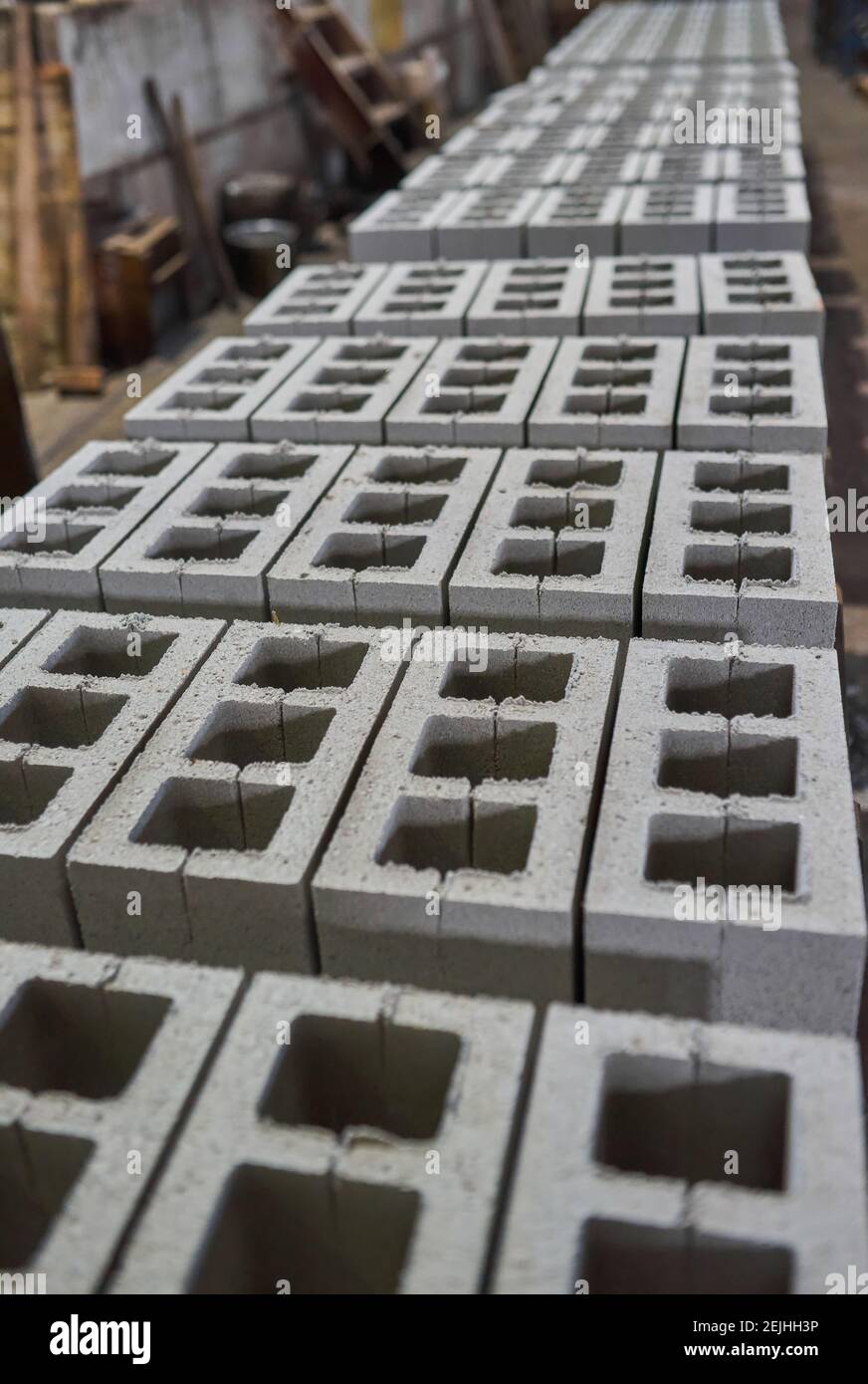Cinder blocks lie on the ground and dried. on cinder block production ...