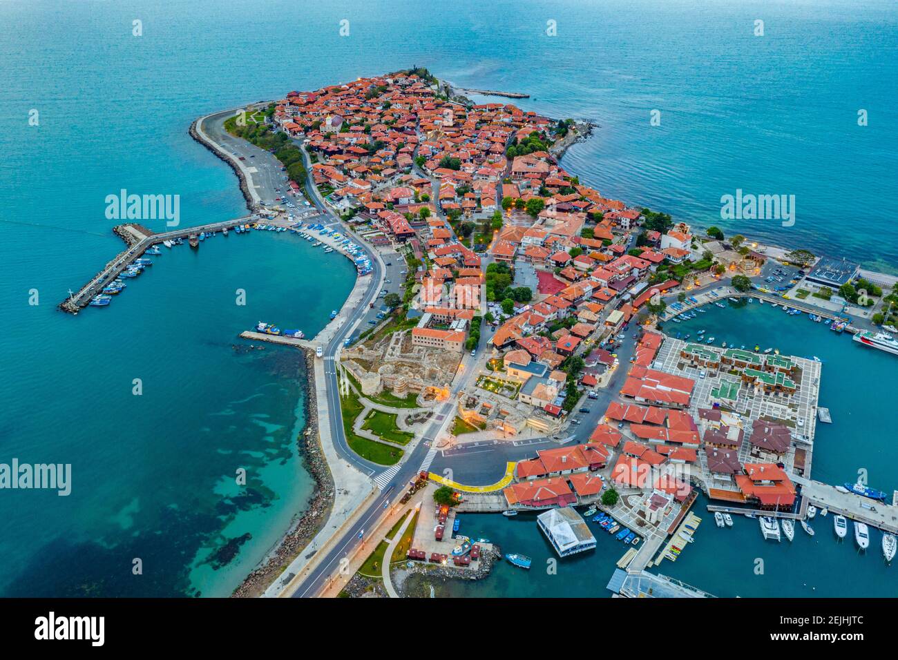 Sunset aerial view of the Bulgarian town Nessebar Stock Photo - Alamy