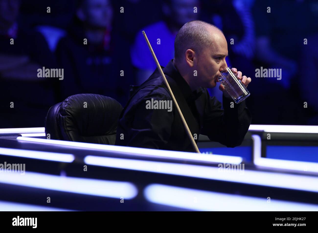 Graeme Dott of Scotland considers a shot to Tom Ford of England at the ...