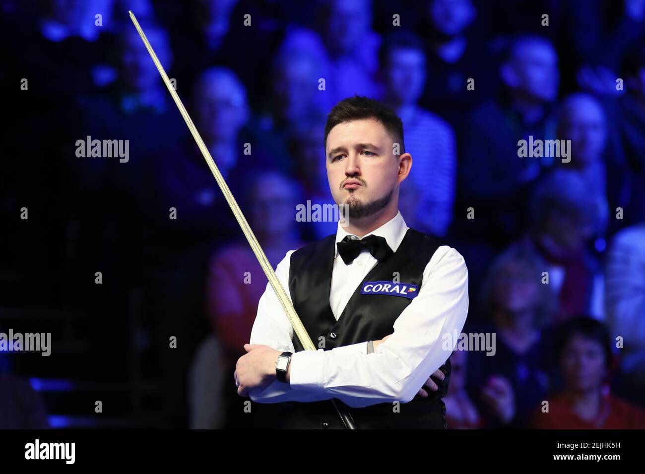 Kyren Wilson of England considers a shot to John Higgins of Scotland at ...