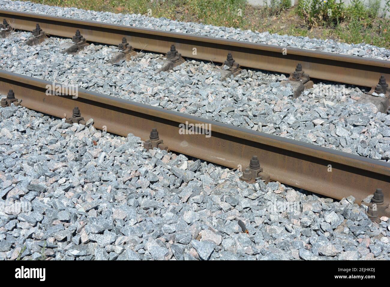 Repaired railroad tracks for freight trains with updated gray stone ...
