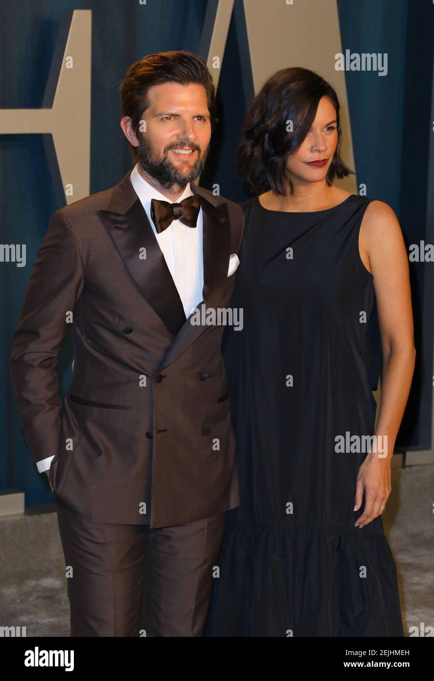 Adam Scott and Naomi Scott at the 2020 Vanity Fair Oscar Party hosted ...