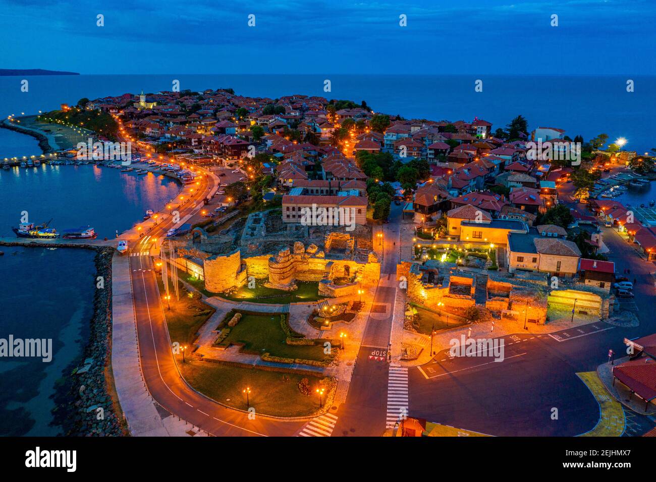 Sunset aerial view of the Bulgarian town Nessebar Stock Photo - Alamy