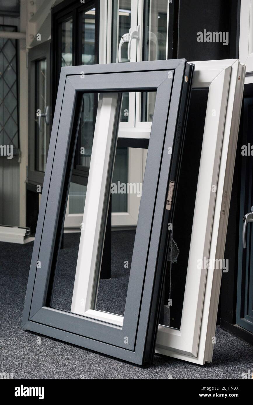 A double glazing business store room, show room with lots of plastic ...