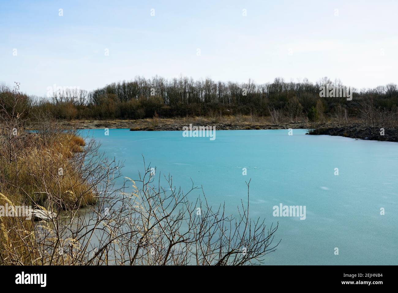 Blue Lagoon in Beckum, North Rhine Westphalia. Frozen turquoise blue ...