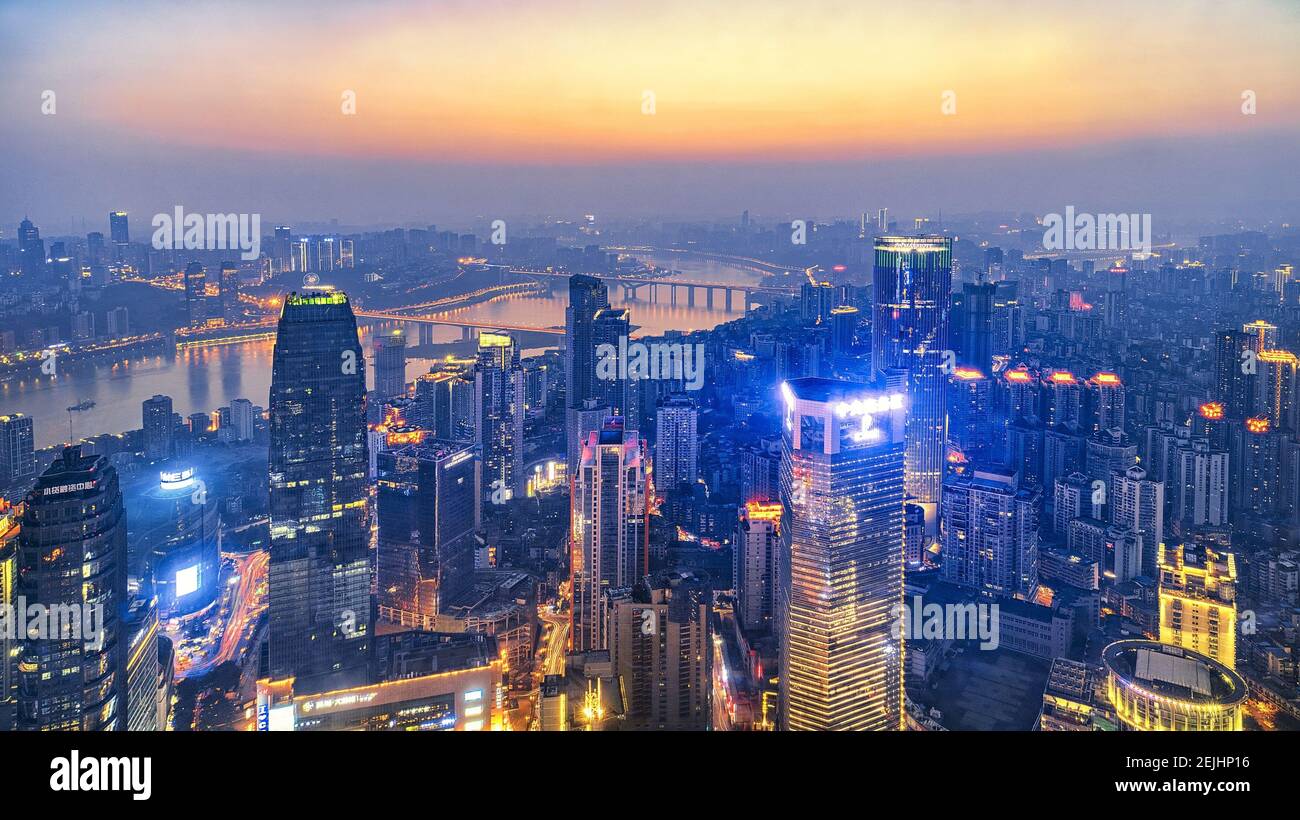 The picture shows the intersection of Yangtze river and jialing river ...