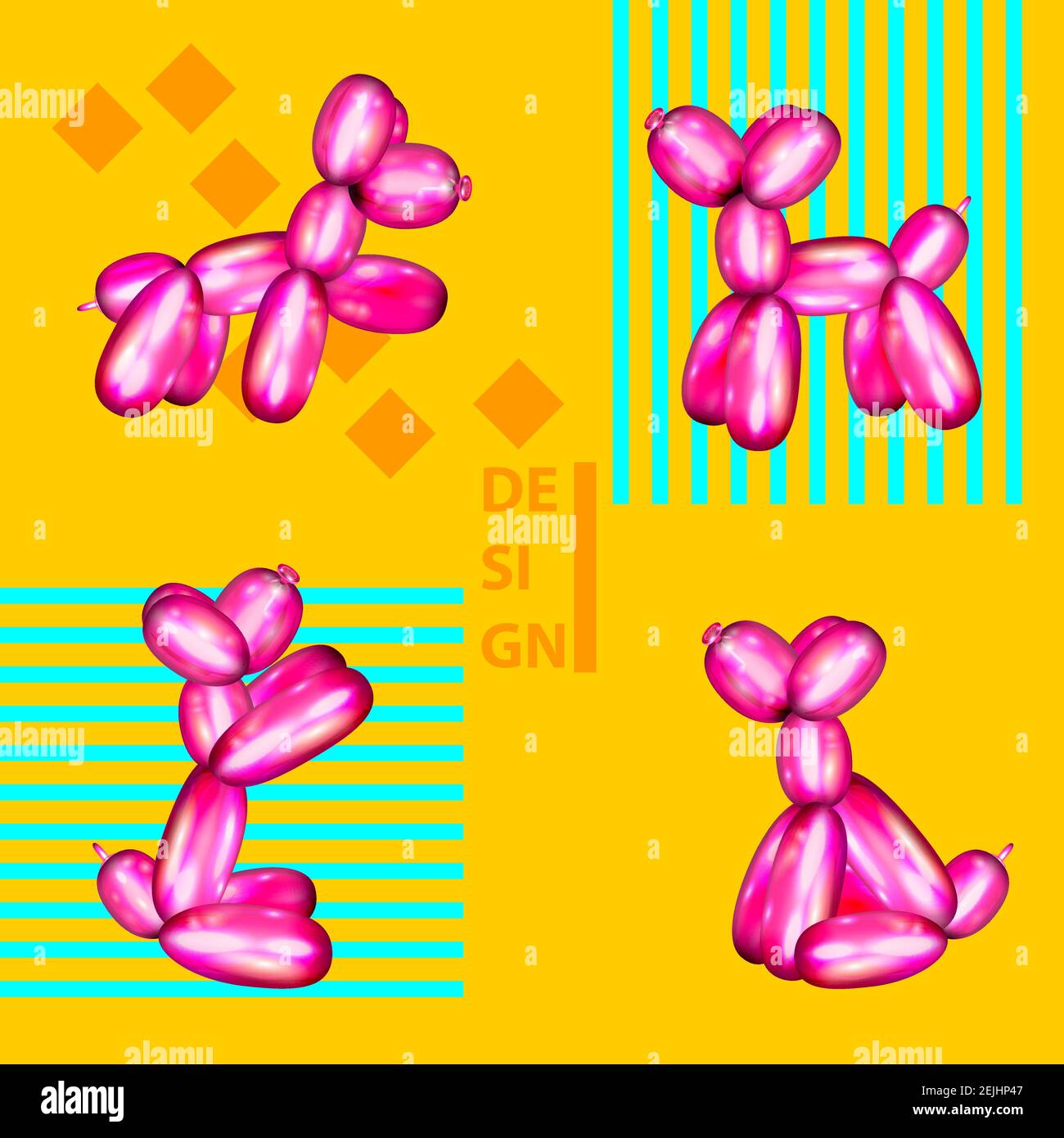 Air balloon play dog. 3d realistic cute rubber toy. Creative birthday ...