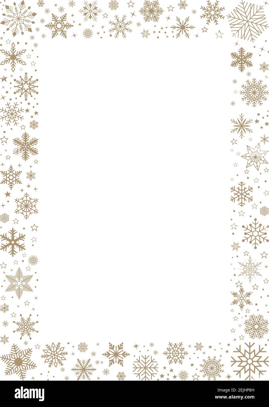 Gold frosty snowflake frame on white background. Fine designed gold ...