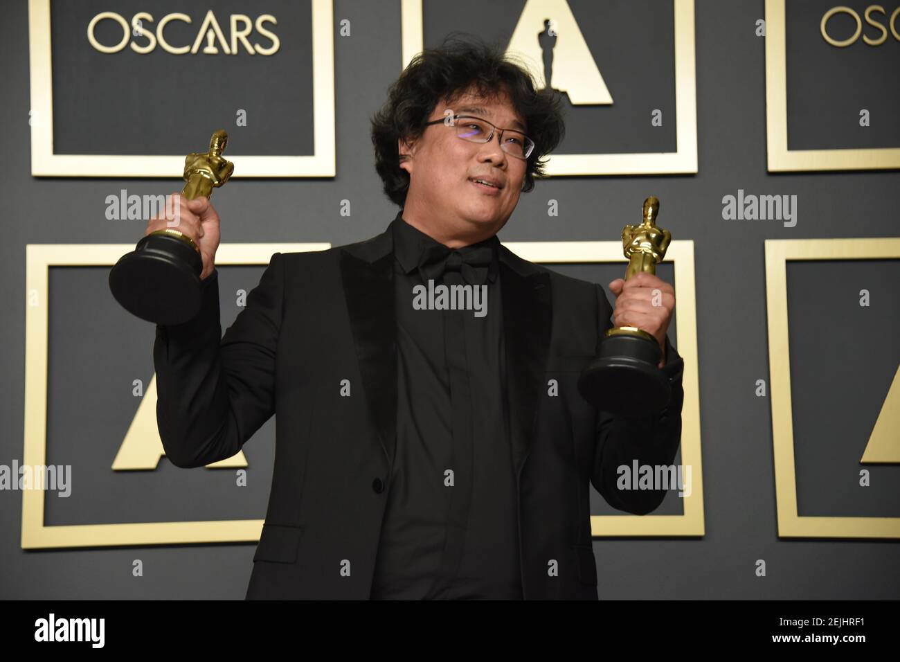 "Parasite" director Bong Joon-ho posing in the press room at the 92nd ...