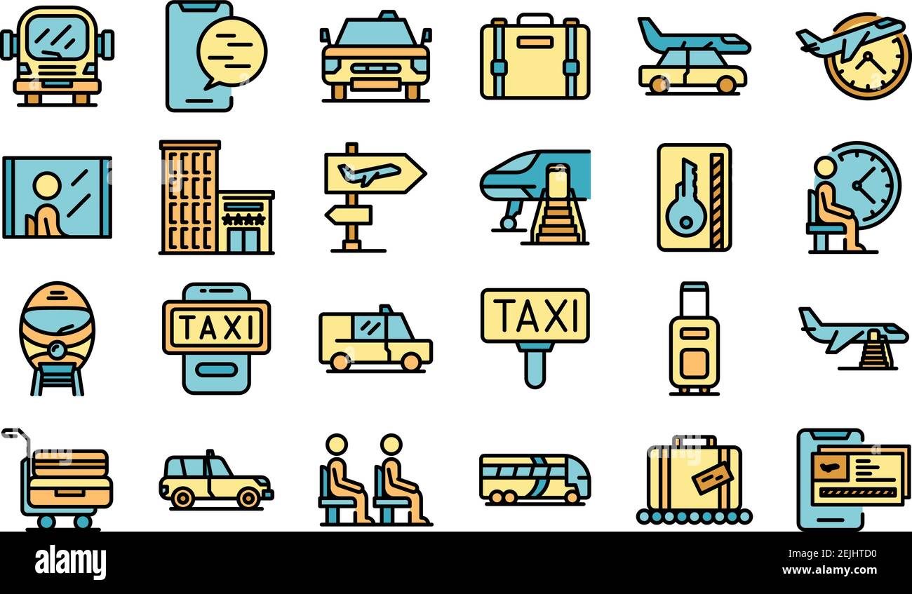 Airport transfer icons set. Outline set of airport transfer vector ...
