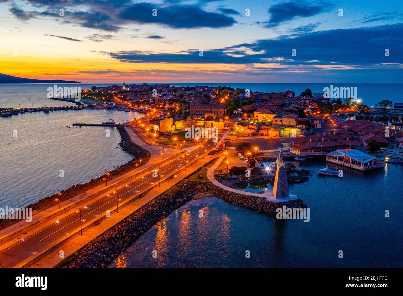 Sunrise aerial view of the Bulgarian town Nessebar Stock Photo - Alamy