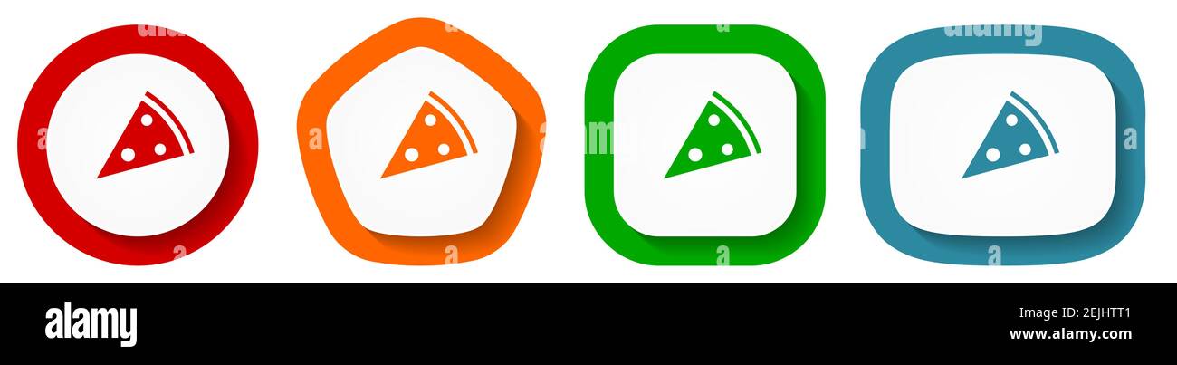 Pizza, food, restaurant vector icon set, flat design buttons on white ...