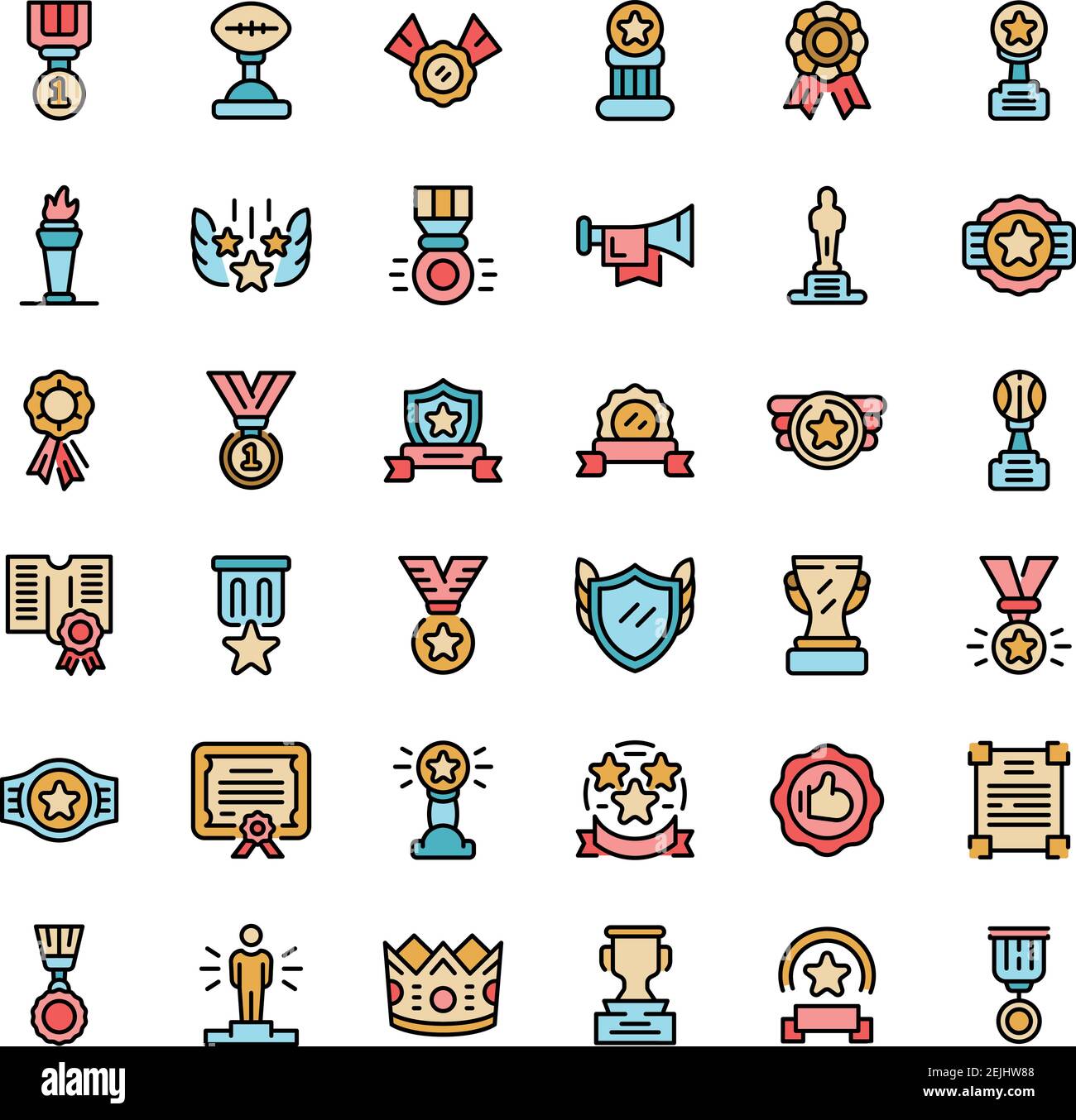 Winner awarding icons set. Outline set of winner awarding vector icons ...