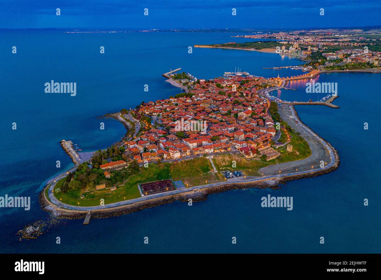 Sunrise aerial view of the Bulgarian town Nessebar Stock Photo - Alamy
