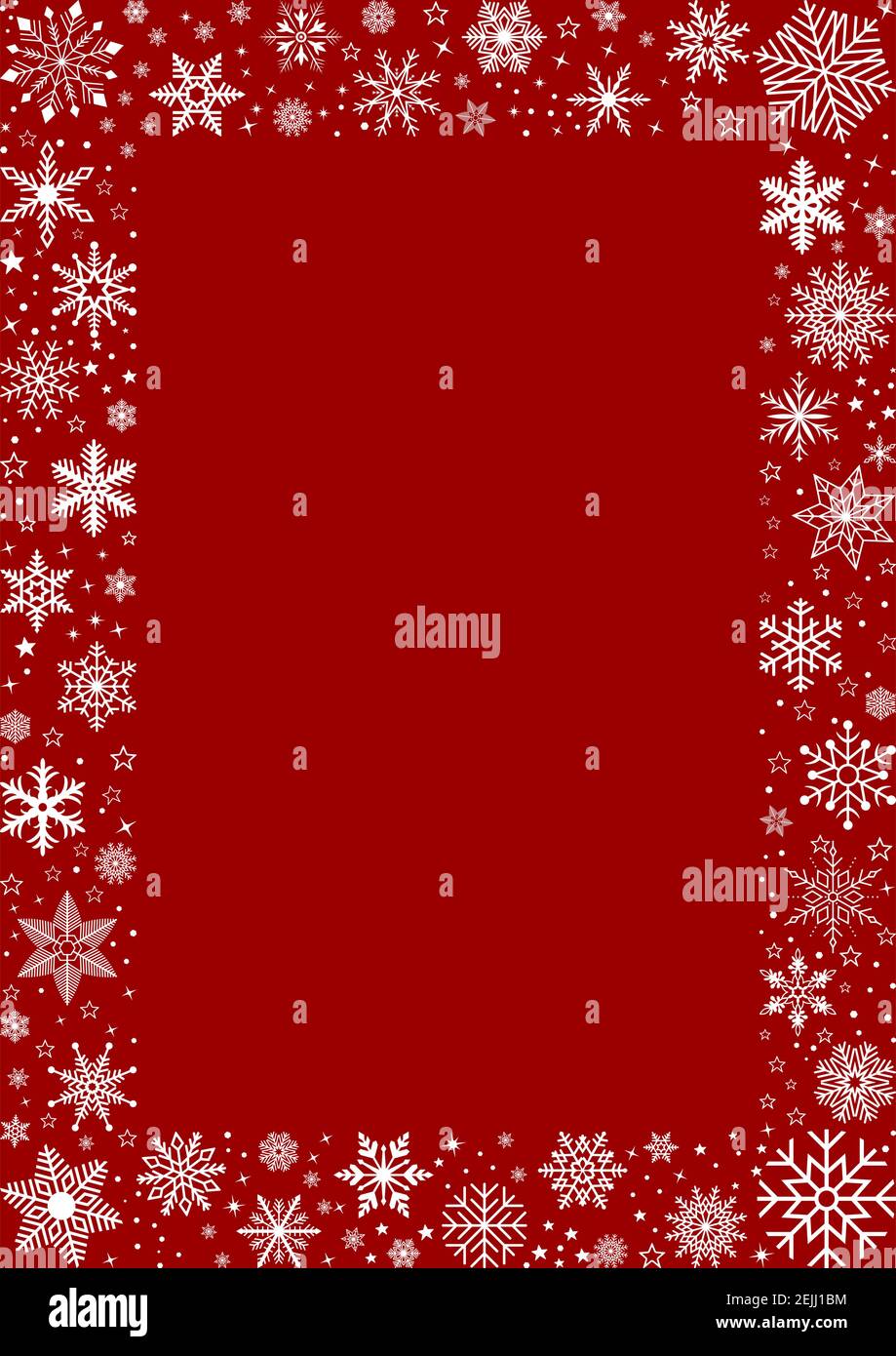 White frosty snowflake frame on red background. Fine designed white ...