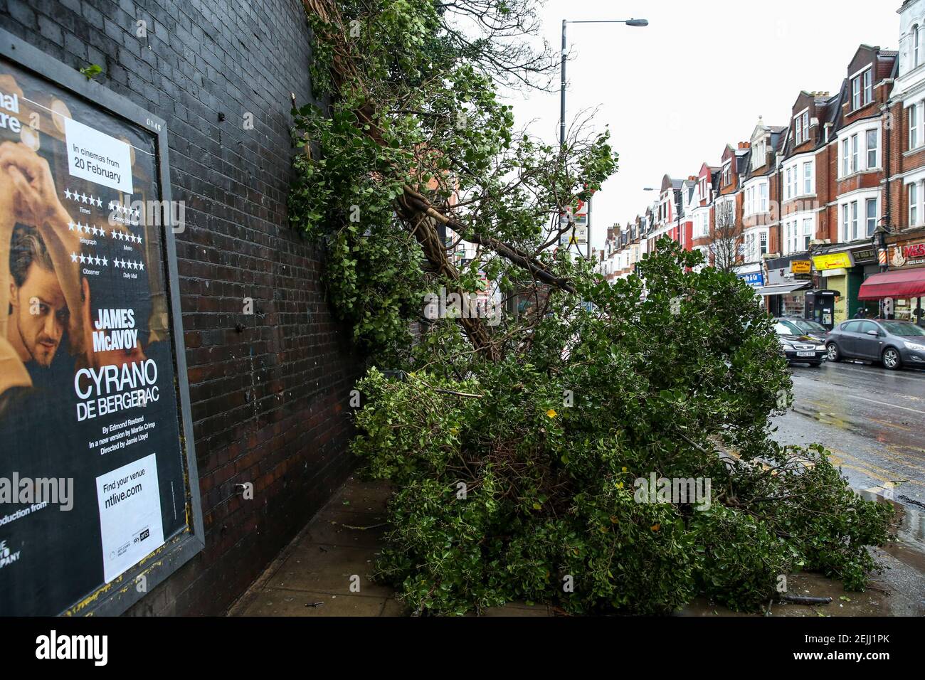 A tree has fallen down under the bridge in Green Lanes, Haringey, north ...